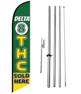 delta-8 thc sold here advertising feather banner swooper flag sign with 15 foot flag pole kit and ground stake