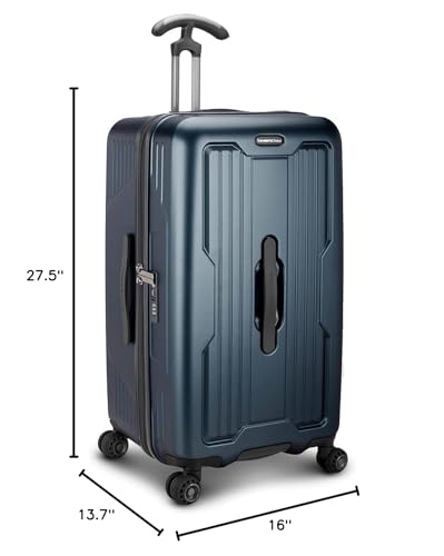 Traveler's Choice Ultimax II 26" Medium Trunk Spinner Luggage, Tie Down Straps, Matte Navy, Checked Inch