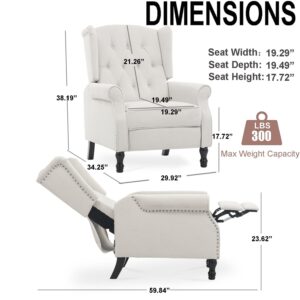 velvet accent chair, push back recliner chair, wingback arm chair for living room/bedroom/home theater/reception area, light beige