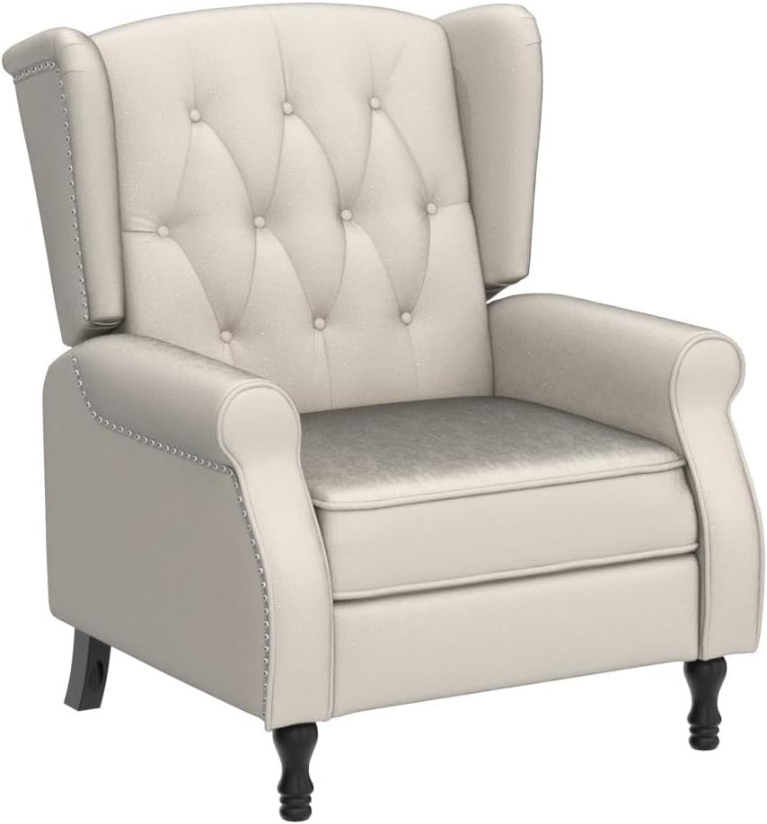 Velvet Accent Chair, Push Back Recliner Chair, Wingback Arm Chair for Living Room/Bedroom/Home Theater/Reception Area, Light Beige