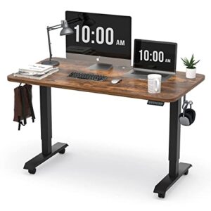 monomi electric height adjustable standing desk, 48x24 inches, ergonomic home office sit/ stand up desk (black steel frame/rustic brown top)