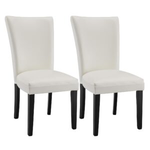 leemtorig white parsons chairs faux leather upholstered dining room chairs, accent kitchen chairs sturdy dining chairs set of 2, ivory white, cy-1331-wt