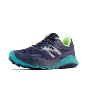 new balance women's dynasoft nitrel v5 gtx trail running shoe, natural indigo/electric teal/bleached lime glo, 8