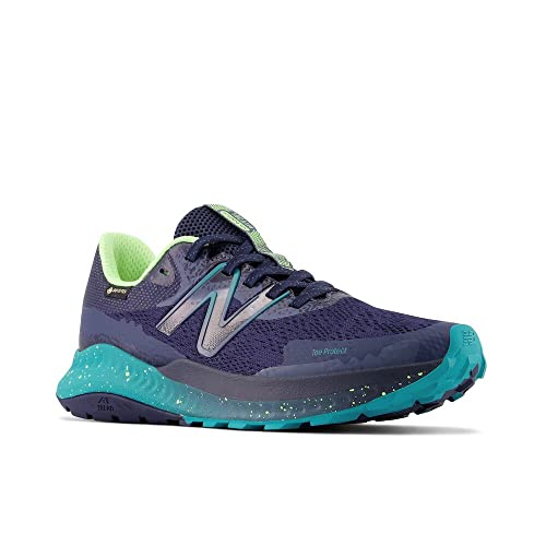 New Balance Women's DynaSoft Nitrel V5 GTX Trail Running Shoe, Natural Indigo/Electric Teal/Bleached Lime Glo, 8