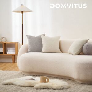 DOMVITUS Luxury Decorative Throw Pillow Cover 18 x 18 Inch Textured Boucle Square Sofa Couch Pillow for Living Room Woven Accent Cushion Case, 1PC, Ivory