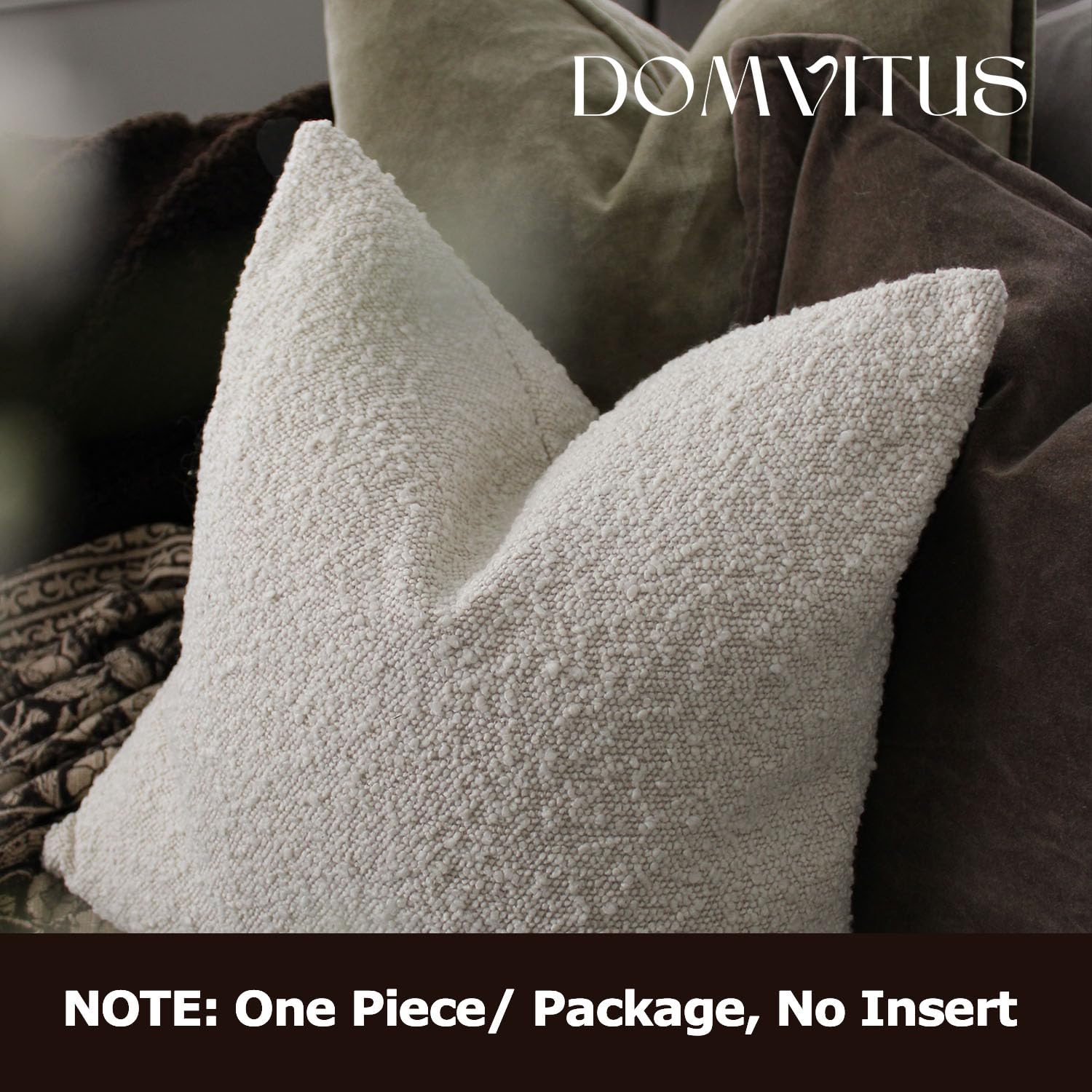 DOMVITUS Luxury Decorative Throw Pillow Cover 18 x 18 Inch Textured Boucle Square Sofa Couch Pillow for Living Room Woven Accent Cushion Case, 1PC, Ivory