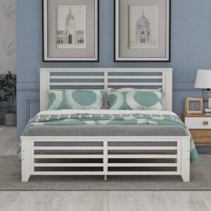 stp-y queen bed frame with headboard wood platform queen bed,no box spring needed (white, queen) (color : white, size : queen)