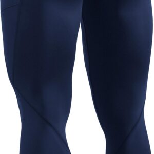 TSLA Men's Thermal Compression Pants, Athletic Sports Leggings & Running Tights, Wintergear Base Layer Bottoms, Pocket Midnight Navy, Medium