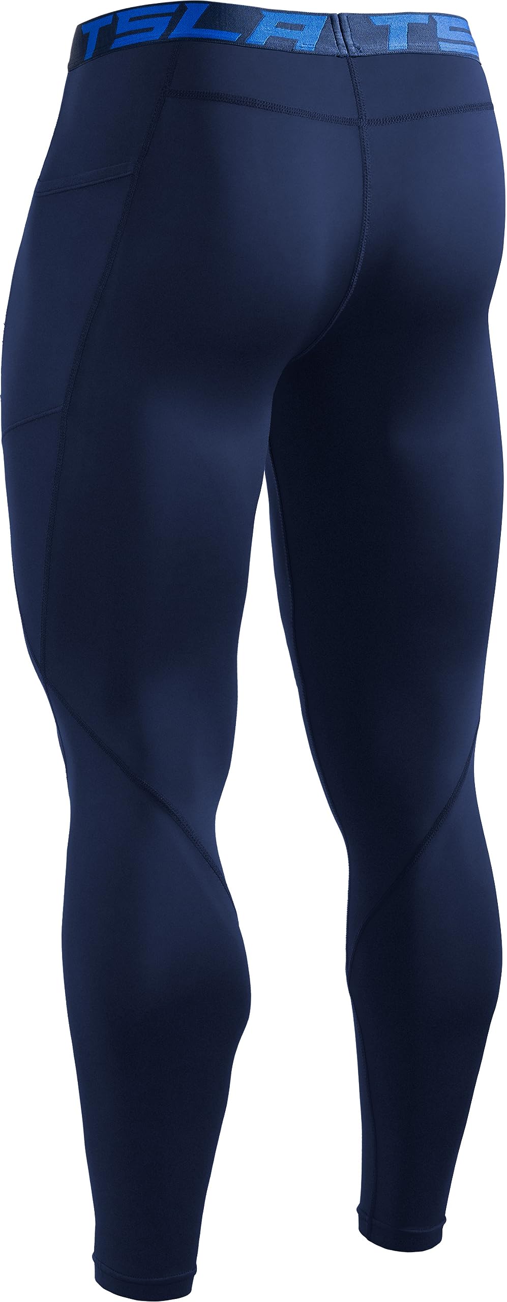 TSLA Men's Thermal Compression Pants, Athletic Sports Leggings & Running Tights, Wintergear Base Layer Bottoms, Pocket Midnight Navy, Medium