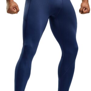 TSLA Men's Thermal Compression Pants, Athletic Sports Leggings & Running Tights, Wintergear Base Layer Bottoms, Pocket Midnight Navy, Medium