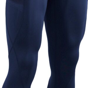 TSLA Men's Thermal Compression Pants, Athletic Sports Leggings & Running Tights, Wintergear Base Layer Bottoms, Pocket Midnight Navy, Medium