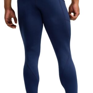 TSLA Men's Thermal Compression Pants, Athletic Sports Leggings & Running Tights, Wintergear Base Layer Bottoms, Pocket Midnight Navy, Medium