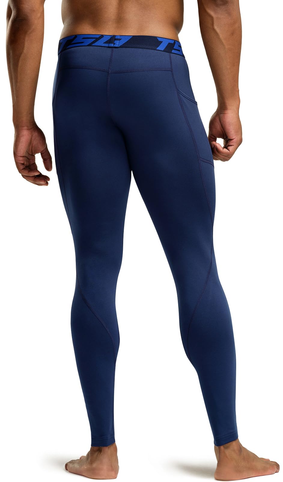 TSLA Men's Thermal Compression Pants, Athletic Sports Leggings & Running Tights, Wintergear Base Layer Bottoms, Pocket Midnight Navy, Medium