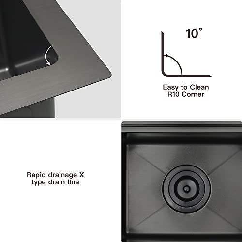 MONSINTA Bar Sink, Top Mount Bar Sink, 15" x 15" Drop-in Bar Prep Sink, RV Sink, Laundry Room Sink, 16 Gauge Stainless Steel Bar Sink, Wet Bar Sink and Accessories, Black Color