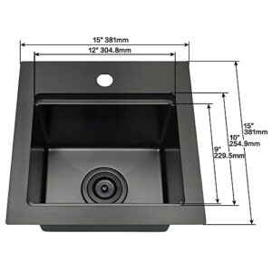 MONSINTA Bar Sink, Top Mount Bar Sink, 15" x 15" Drop-in Bar Prep Sink, RV Sink, Laundry Room Sink, 16 Gauge Stainless Steel Bar Sink, Wet Bar Sink and Accessories, Black Color