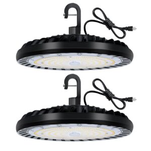 hykolity 2 pack led high bay light 200w, 5000k ufo led high bay light fixture with us plug [600w mh/hps equiv.] 100-277v, 26,000lm, ip65 commercial warehouse area light for wet location