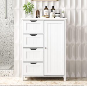 irontar bathroom floor cabinet, storage cabinet with 4 drawers and adjustable shelf for entryway storage, home office furniture, white cwg005w