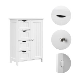 Irontar Bathroom Floor Cabinet, Storage Cabinet with 4 Drawers and Adjustable Shelf for Entryway Storage, Home Office Furniture, White CWG005W