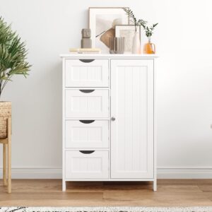 Irontar Bathroom Floor Cabinet, Storage Cabinet with 4 Drawers and Adjustable Shelf for Entryway Storage, Home Office Furniture, White CWG005W