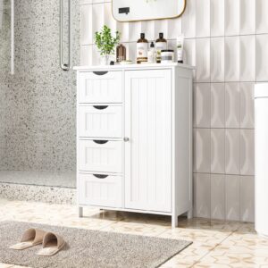 Irontar Bathroom Floor Cabinet, Storage Cabinet with 4 Drawers and Adjustable Shelf for Entryway Storage, Home Office Furniture, White CWG005W