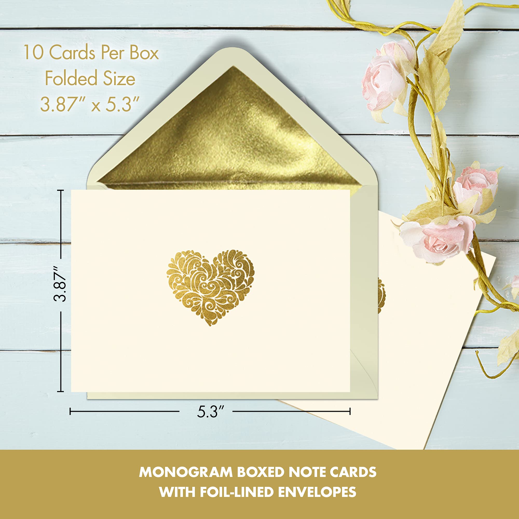 Designer greetings Monogrammed Blank Note Cards, Embossed Heart Symbol Monogram (10 Cards with Envelopes), Letter Y (622-00156-005)