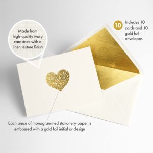 Designer greetings Monogrammed Blank Note Cards, Embossed Heart Symbol Monogram (10 Cards with Envelopes), Letter Y (622-00156-005)