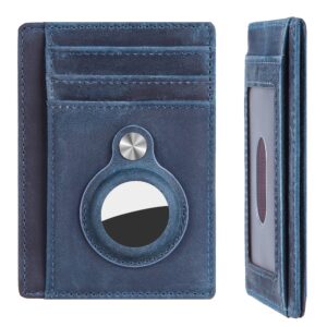 hawanik genuine leather slim minimalist front pocket wallet with built-in holder for airtag