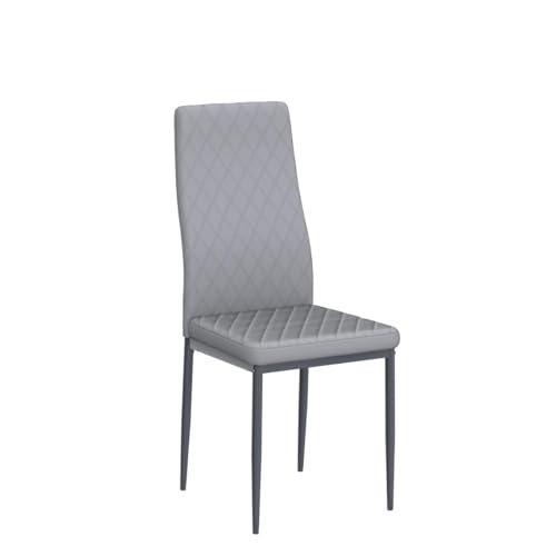 JT Modern Minimalist Dining Chair Fireproof Leather Sprayed Metal Pipe Diamond Grid Pattern Restaurant Home Conference Chair Set of 4 Or 6 (4, Light Gray)