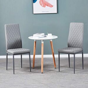 JT Modern Minimalist Dining Chair Fireproof Leather Sprayed Metal Pipe Diamond Grid Pattern Restaurant Home Conference Chair Set of 4 Or 6 (4, Light Gray)