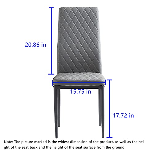 JT Modern Minimalist Dining Chair Fireproof Leather Sprayed Metal Pipe Diamond Grid Pattern Restaurant Home Conference Chair Set of 4 Or 6 (4, Light Gray)