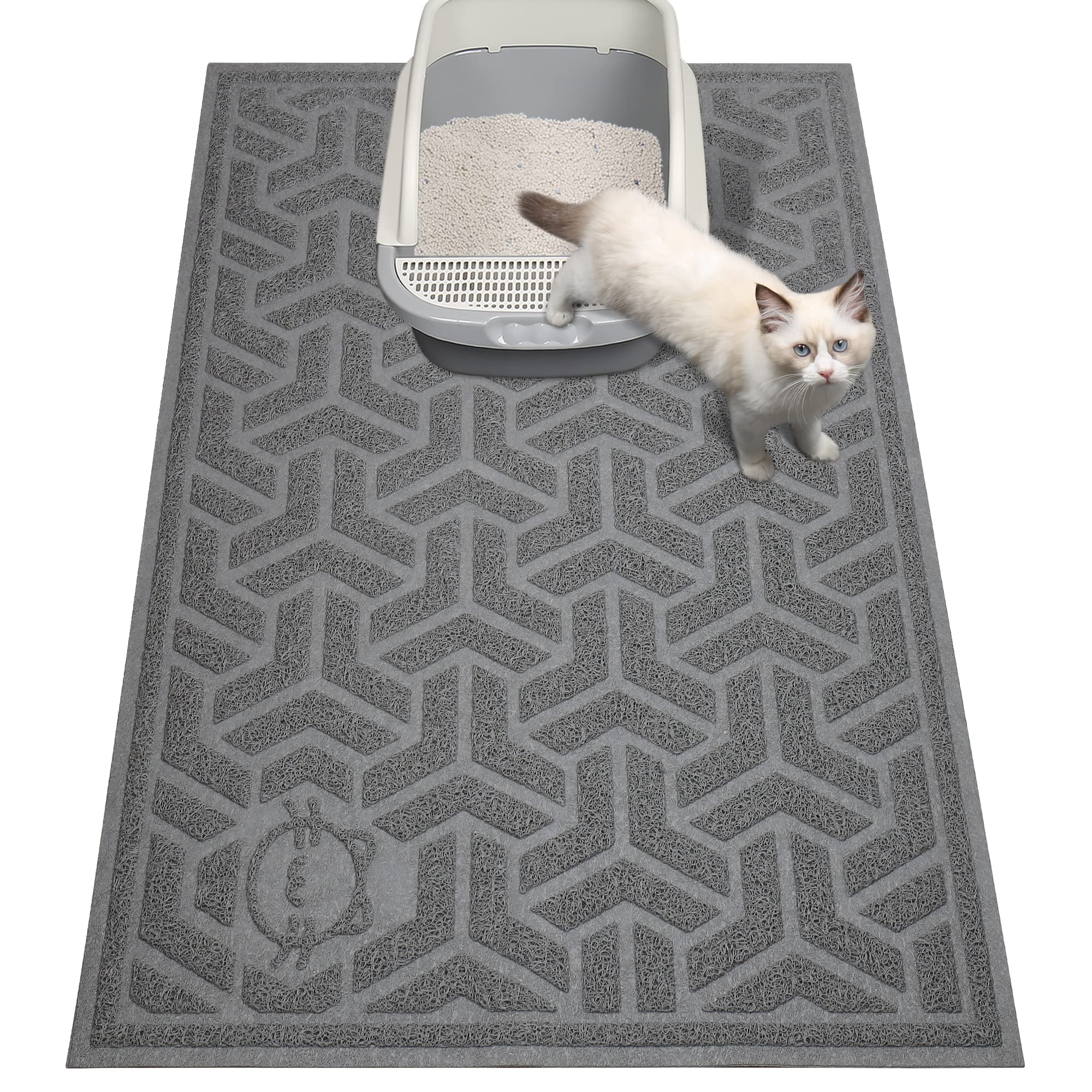 UPSKY Cat Litter Mat, Litter Trapping Mat Soft on Kitty Paws, Large Litter Box Mat 35" x 24" Scatter Control for Cat Litter, Waterproof and Extra Large Litter Box Carpet.