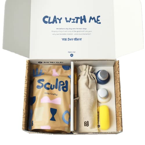 Sculpd Pottery Kit, Air-Dry Clay Starter Kit for Beginners with Gloss Varnish, Pottery Kit includes: Paint, Tool Set, Paintbrushes, Sponge and Step-by-Step Guide, Air Drying Clay Kit for Adults