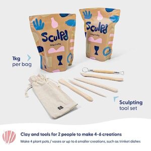 Sculpd Pottery Kit, Air-Dry Clay Starter Kit for Beginners with Gloss Varnish, Pottery Kit includes: Paint, Tool Set, Paintbrushes, Sponge and Step-by-Step Guide, Air Drying Clay Kit for Adults