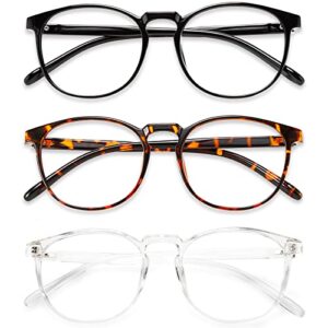 przene 3 pack blue light blocking glasses women/men,retro round computer glasses anti eye strain/uv/glare, gaming glasses. (black/crystal/amber)