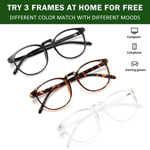 Przene 3 Pack Blue Light Blocking Glasses Women/Men,Retro Round Computer Glasses Anti Eye Strain/UV/Glare, Gaming Glasses. (Black/Crystal/Amber)