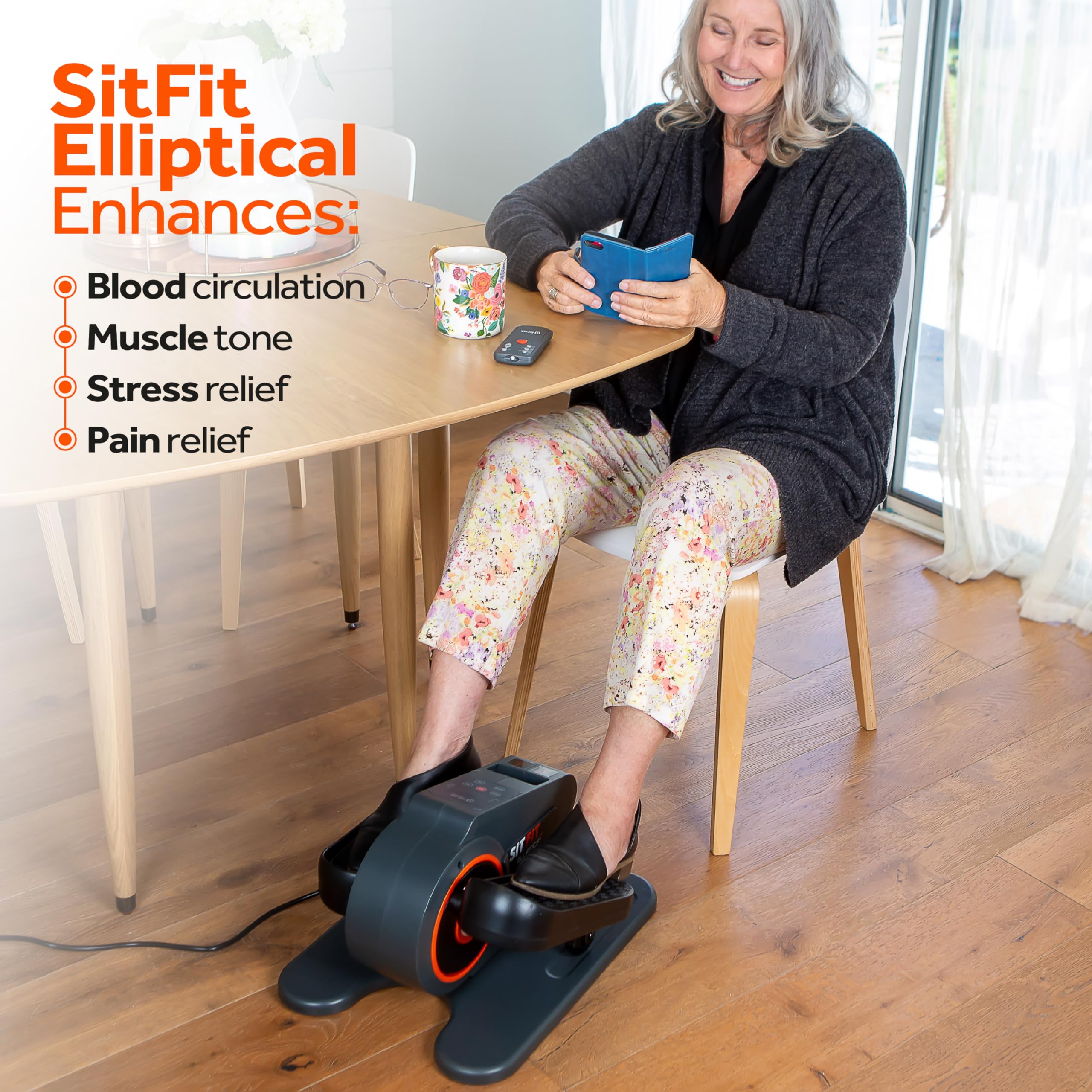 SITFIT, Sit Down and Cycle! Powered Foot Pedal Exerciser for Seniors, Under Desk Elliptical Exercise Bike, Leg Exerciser While Sitting. Peddler Exerciser Mini Bike, Portable Rehabilitation Equipment.