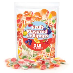 fruit lollipops hard candy, bulk pack 2 pounds (75 count), party favors, pinata stuffers