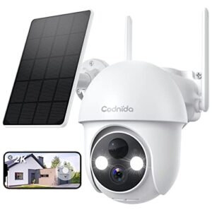 codnida security camera wireless outdoor,2k solar security camera,3mp battery powered surveillance camera for home with night vision,ptz control,2-way audio,motion detection,compatible with alexa