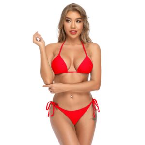 SHERRYLO Sexy Bikini Sets for Women Two Piece String Bikinis Scrunch Butt Swimsuit Triangle Top Bathing Suits Side Tie Swimwear Red