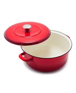 merten & storck european crafted enameled iron, round 7qt dutch oven casserole with lid, lava red