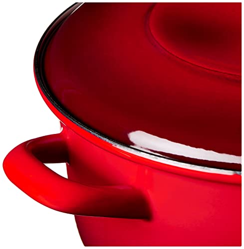 Merten & Storck European Crafted Enameled Iron, Round 7QT Dutch Oven Casserole with Lid, Lava Red