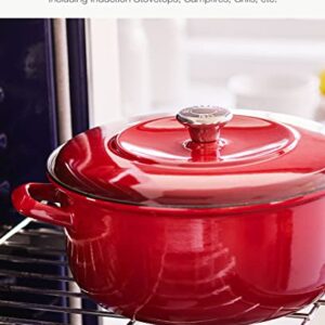 Merten & Storck European Crafted Enameled Iron, Round 7QT Dutch Oven Casserole with Lid, Lava Red