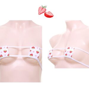 SINGUYUN Sexy Strawberry Lingerie Micro Bikini Japanese Anime Cosplay Swimsuit Thong Pajama Set (316White Red)