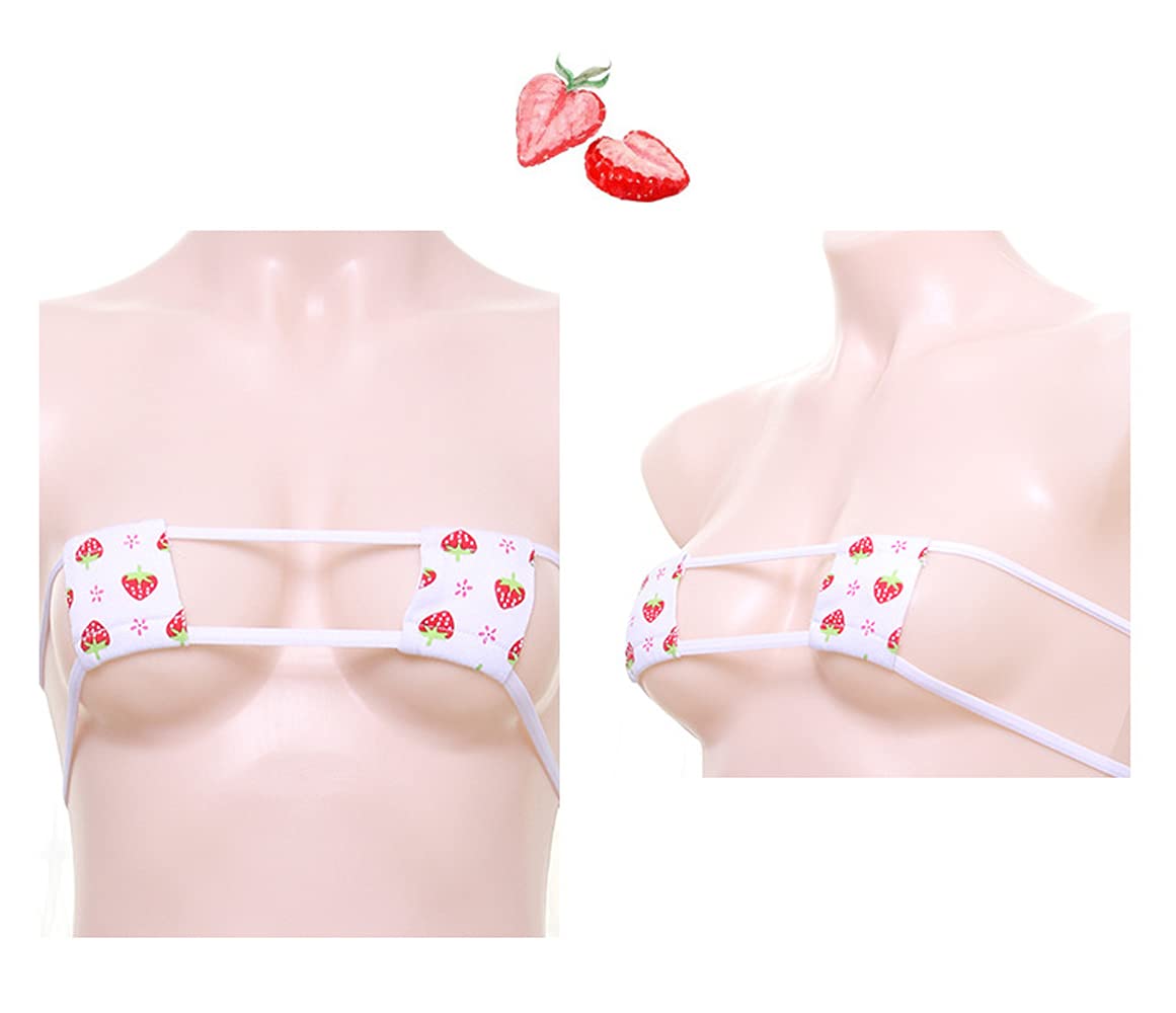 SINGUYUN Sexy Strawberry Lingerie Micro Bikini Japanese Anime Cosplay Swimsuit Thong Pajama Set (316White Red)