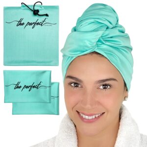 the perfect haircare curly hair girls microfiber plopping towel set - anti-frizz silky smooth hair drying wrap for women - super absorbent large hair towel + 2 scrunching towels to micro plop