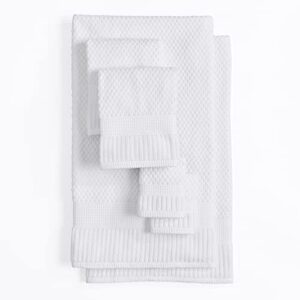 NY Loft 100% Cotton Towel Set 6 Piece Set | Super Soft & Absorbent Quick-Dry 2 Bath Towels 2 Hand Towels & 2 Washcloths |Textured and Durable Cotton | Trinity Collection (6 Piece Set, Bright White)