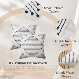 Mecatny Boho Throw Pillow Covers Navy and Cream White Pillow Covers 18X18 Set of 2 Farmhouse Decorative Pillow Covers for Couch Sofa Living Room