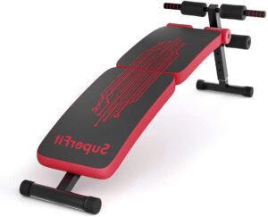 zimbala sit up bench, adjustable utility slant board with reserve crunch handle, abdominal training workout slant bench for ab bench exercises, foldable bench fitness equipment for home gym (red)