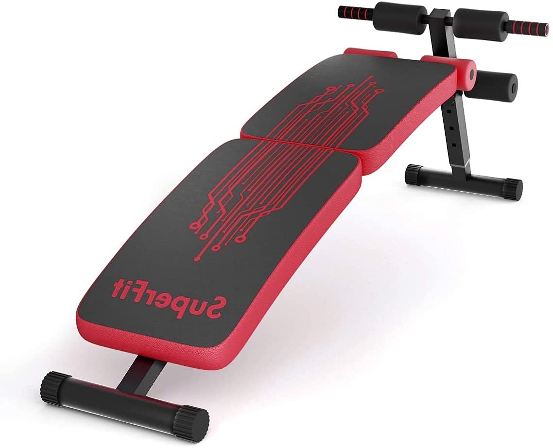 Zimbala Sit Up Bench, Adjustable Utility Slant Board with Reserve Crunch Handle, Abdominal Training Workout Slant Bench for Ab Bench Exercises, Foldable Bench Fitness Equipment for Home Gym (Red)