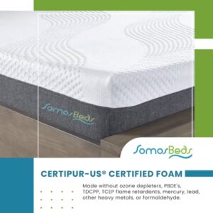 SomosBeds Gel Memory Foam Queen Mattress - Advanced Cooling Mattress with Gel Memory Foam - Queen Size Bed in a Box - 8 Inch, Medium Firm, Full Body Support & Pressure Relief - CertiPUR-US Certified